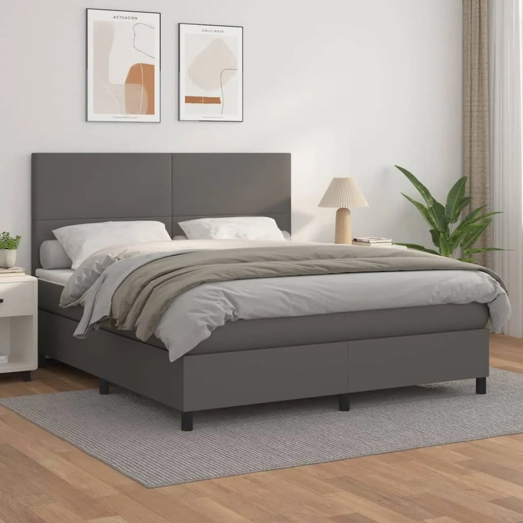 Box spring postel s matrací šedá 160x200 cm umělá kůže 3142735
