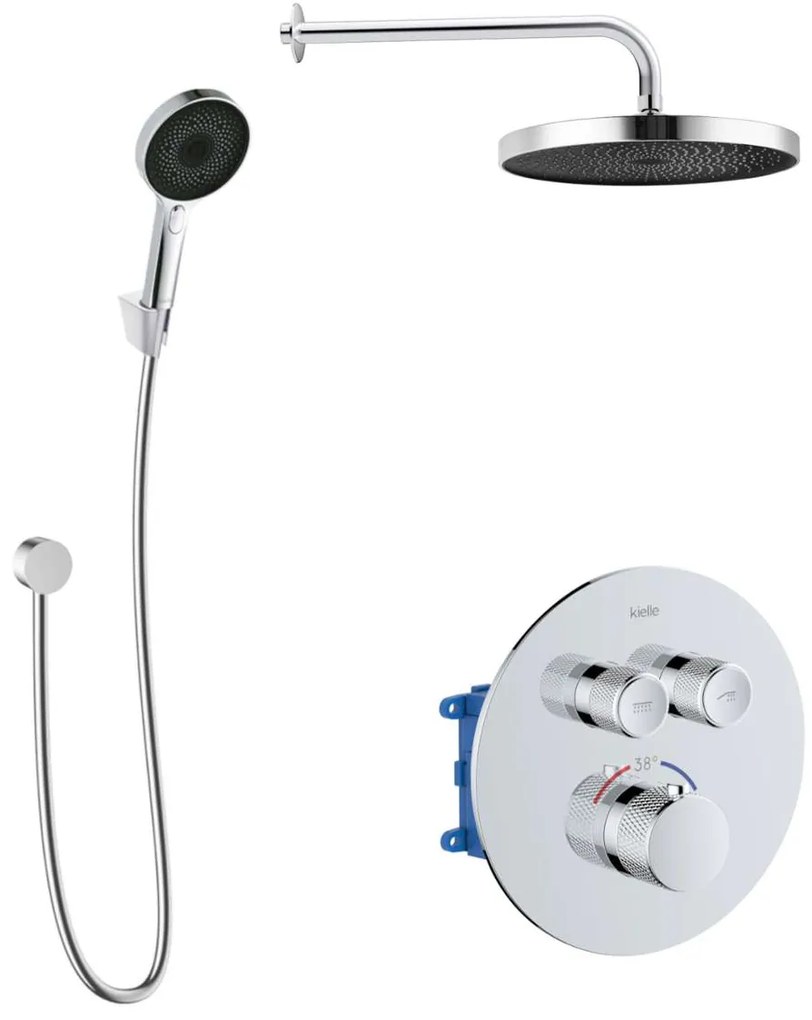 kielle Oudee - Sprchový set s termostatickou baterií pod omítku, pro 2 spotřebiče, s příslušenstvím EcoSpare a tělesem, chrom 20602SPT20