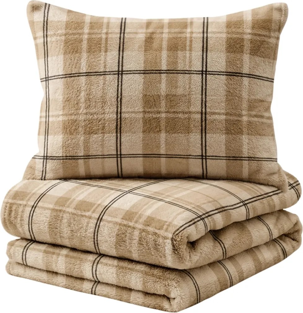 Mikroplyšové povlečení PLAID krémové Rozměr povlečení: 70 x 90 cm | 140 x 200 cm