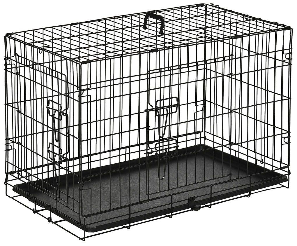Přepravní box PawHut pro malá zvířata 76x46x52cm, skládací, kovový, černý, ideální pro cestování a bezpečnost
