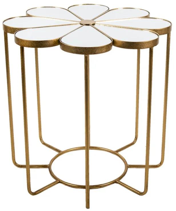 Zlatý kovový odkládací stolek Flower s deskou ve tvaru květu – 62x61 cm