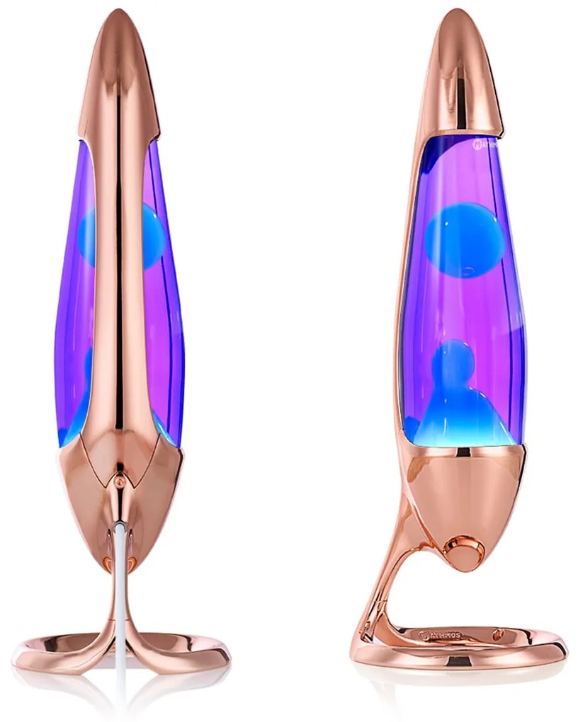 Mathmos Neo Copper, originální lávová lampa, 1x20W, měděná s fialovou tekutinou a tyrkysovou lávou, výška 42cm