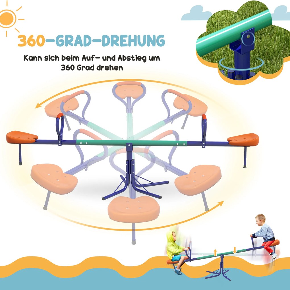 Dětské houpadlo otočné o 360° 2místné zahradní houpadlo odolné proti UV záření do 90 kg s rukojetí 3paprskové opěrné nohy pro děti od 3 do 8 let