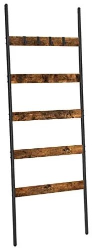 Žebříkový regál s 5 příčkami, ocel-dřevěný design, 176x65 cm