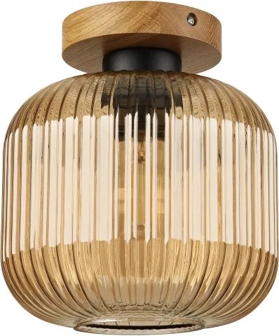 Stropní svítidlo MILOU WOOD 1xE27/15W/230V dub/kouřová béžová pr. 20 cm