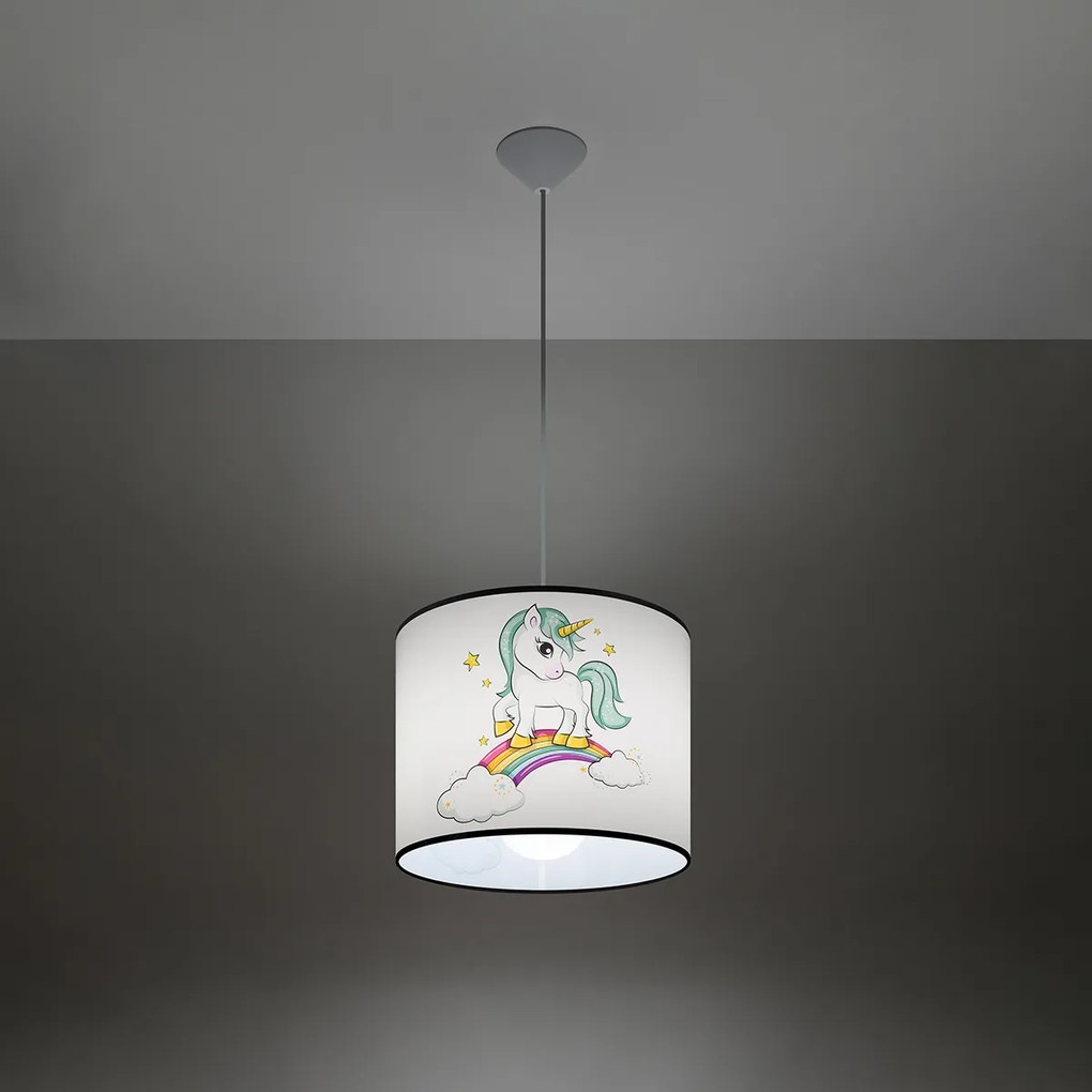 Dětské závěsné svítidlo Unicorn, 1x plastové stínítko se vzorem, (fi 30cm)
