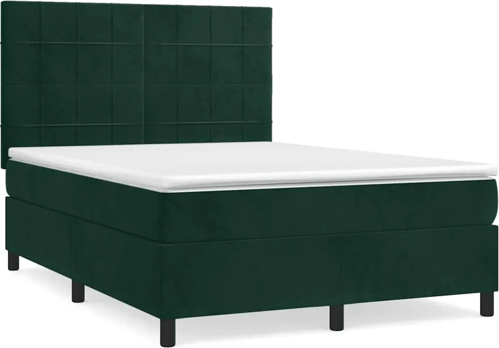 Box spring postel s matrací tmavě zelená 140x200 cm samet 3143028