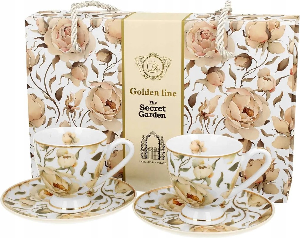 Sada 2 šálků Espresso English Roses White 90 ml s ozdobnou krabičkou