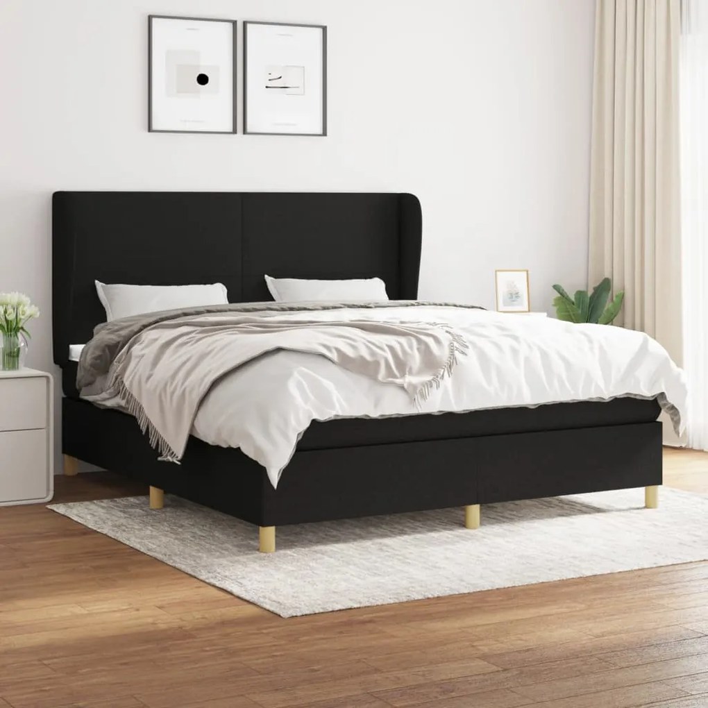 Box spring postel s matrací černá 140 x 190 cm textil