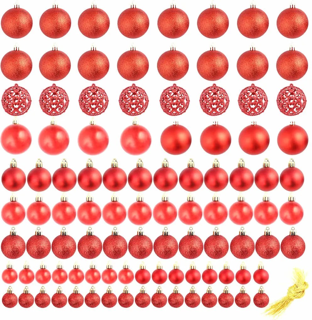 Sada vánočních baněk 100 kusů 3/4/6 cm červená 245710