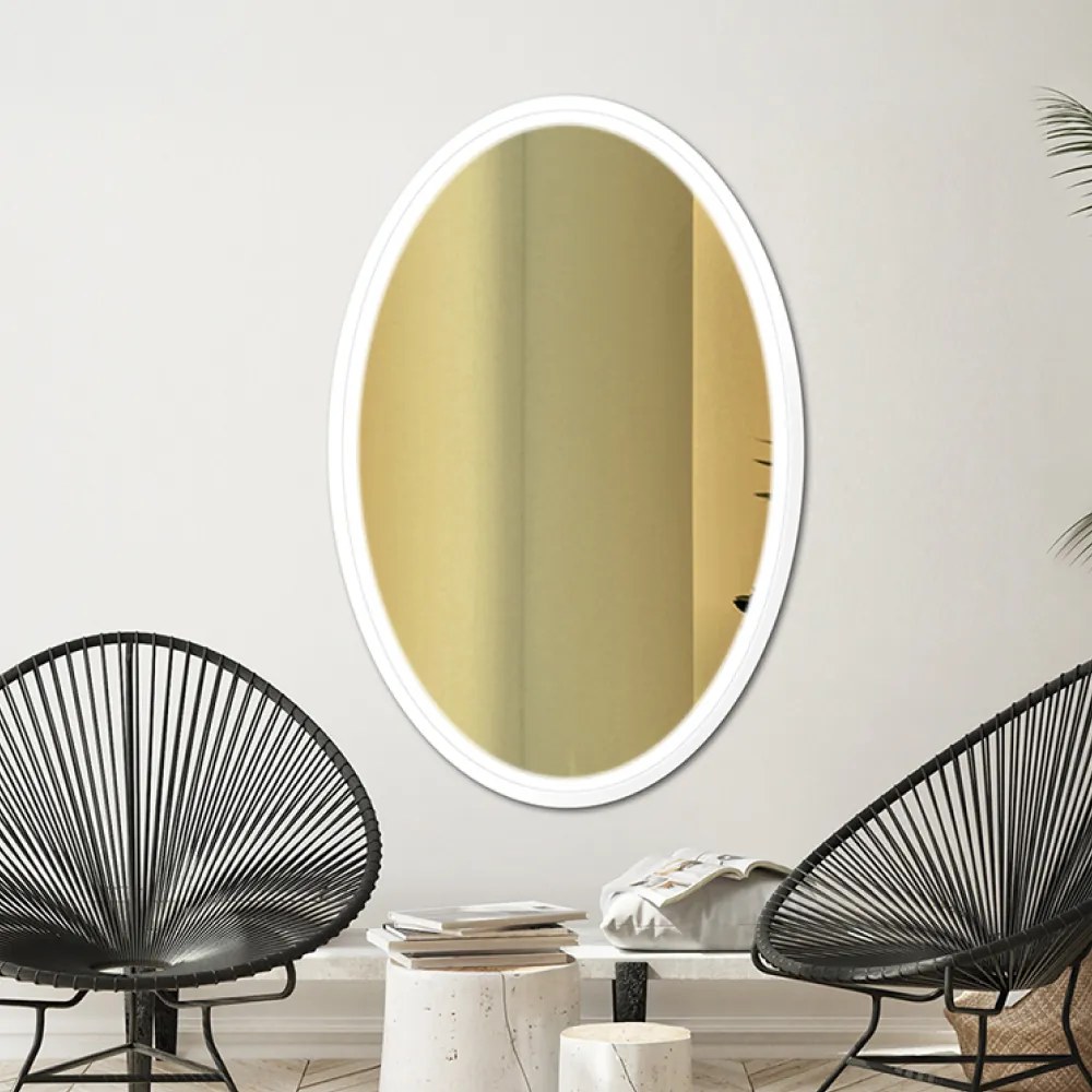 Zrcadlo Nordic Oval White LED - gold glass Rozměr: 45 X 65 cm