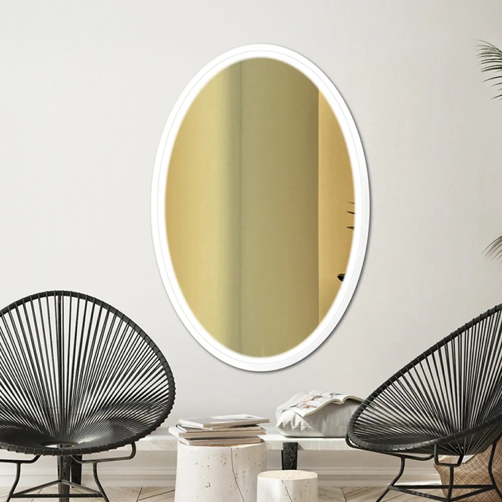 Zrcadlo Nordic Oval White LED - gold glass Rozměr: 50 x 70 cm