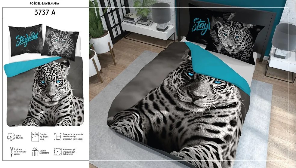 Detexpol Bavlněné povlečení 220x200 gepard 3737 A 2 povlaky na polštář 70x80 Holland Natura 69