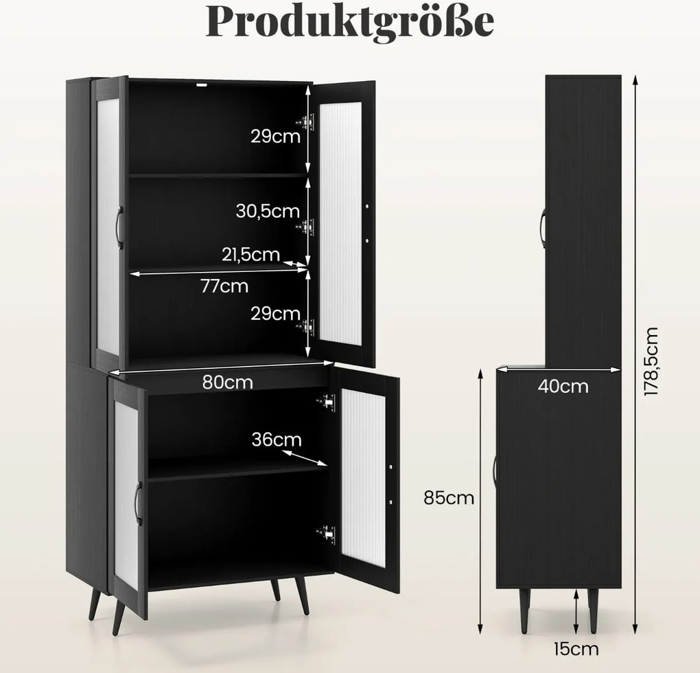 Costway Kuchyňská skříňka vysoká 178,5 cm kuchyňská police s 4 průhlednými