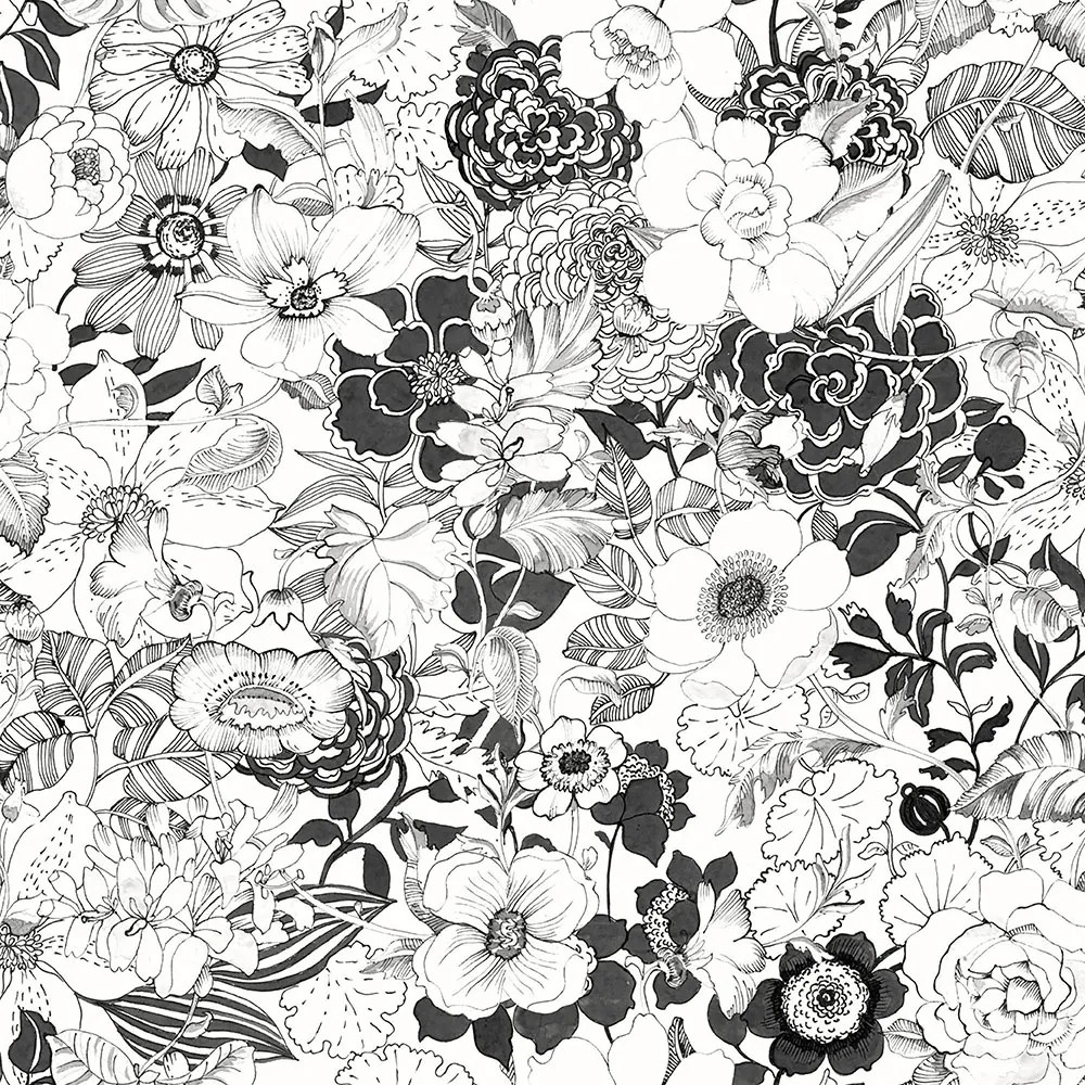 Esta Home Vliesová tapeta na zeď, černobílý květinový vzor 138503 rozměry 0,53 x 10,05 m