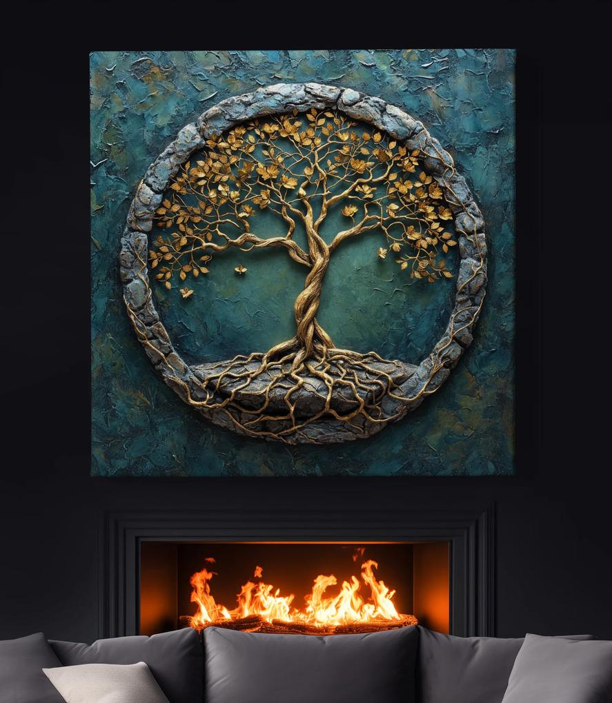 Obraz na plátně - Strom života v kamenném kruhu Vitalare FeelHappy.cz Velikost obrazu: 140 x 140 cm