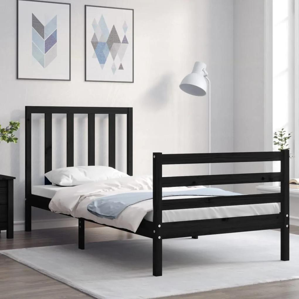 Rám postele s čelem černý 100 x 200 cm masivní dřevo,  3193785