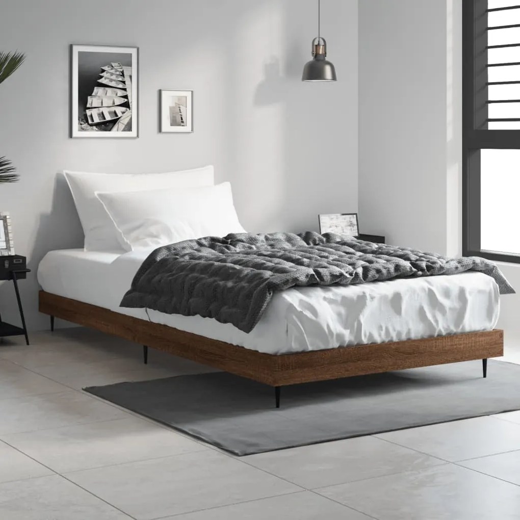 Rám postele hnědý dub 100 x 200 cm kompozitní dřevo - Default Title