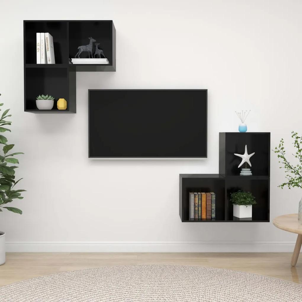 vidaXL 4dílný set TV skříněk s vysokým leskem černý dřevotříska