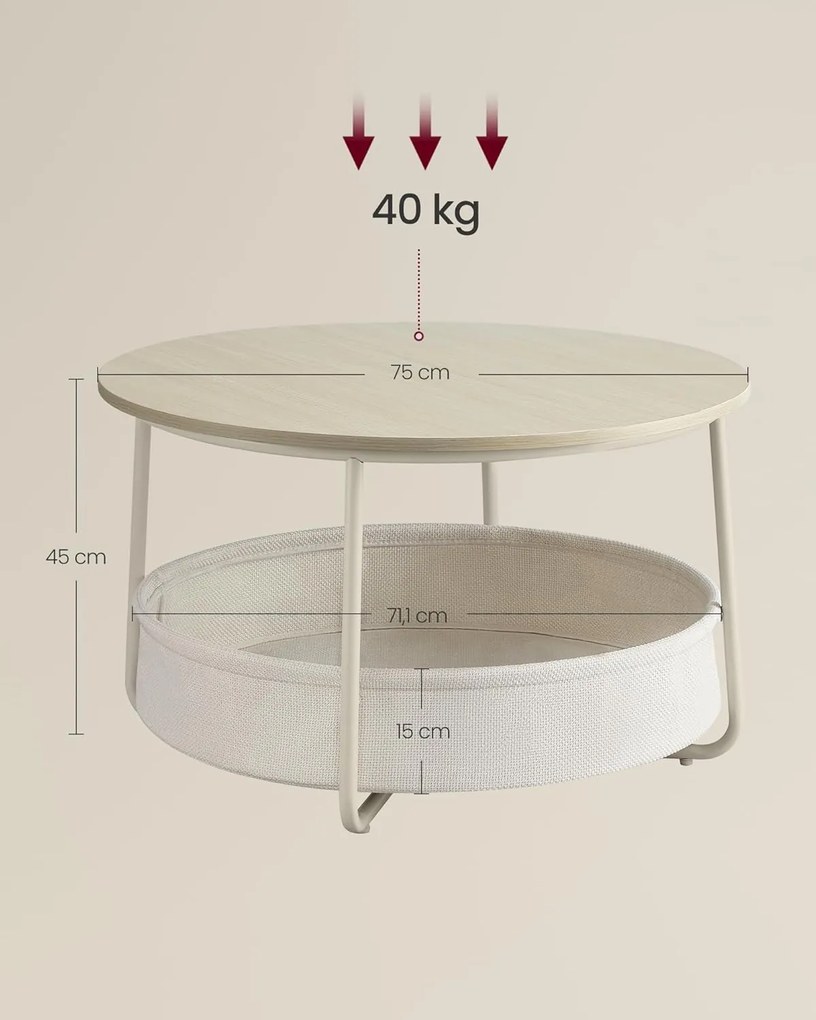 Kulatý konferenční stolek Vasagle Moris 75 cm krémový/béžový