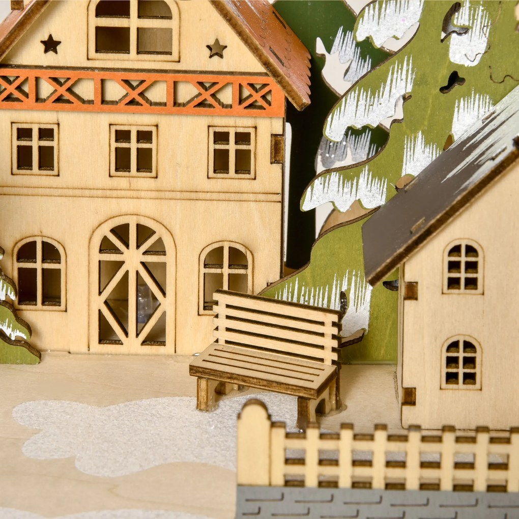 HOMCOM Adventní kalendář Vánoční dekorace, 24 zásuvek, LED světla, 39 cm x 9 cm x 42 cm, bílá + zelená 830-417