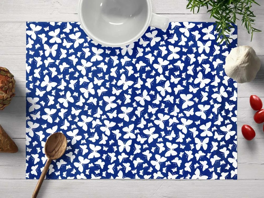 Biante Bavlněné prostírání na stůl Sandra SA-376 Bílí motýlci na modrém 30x40 cm