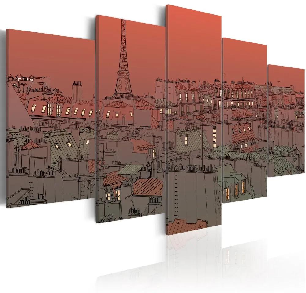 Obraz na plátně Bimago - Sunset on the background of Eiffel Tower 100x50 cm