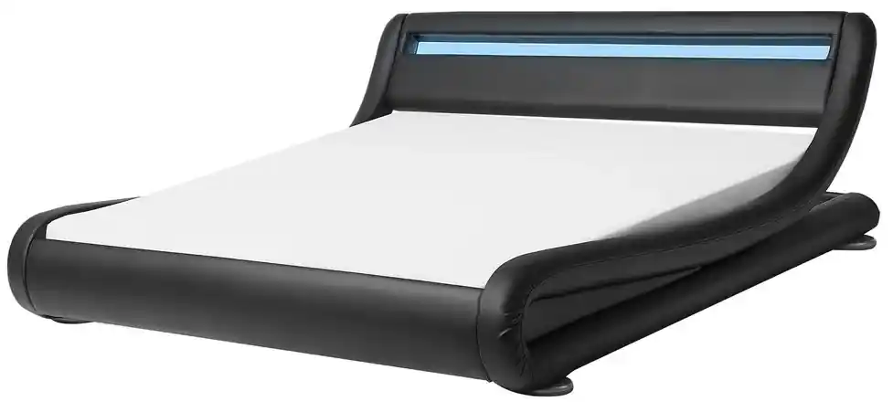 Černá kožená postel s LED světlem 160x200 cm AVIGNON Beliani | BIANO