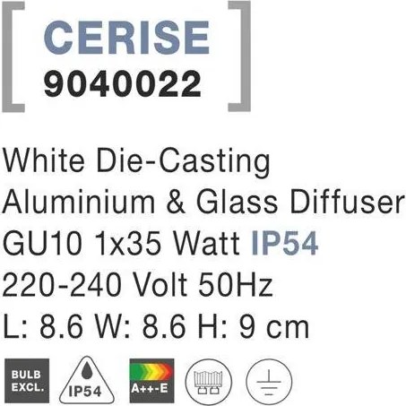NV 9040022 Venkovní stropní svítidlo CERISE bílý litý hliník a skleněný difuzor GU10 1x7W IP54 220-240V bez žárovky - NOVA LUCE