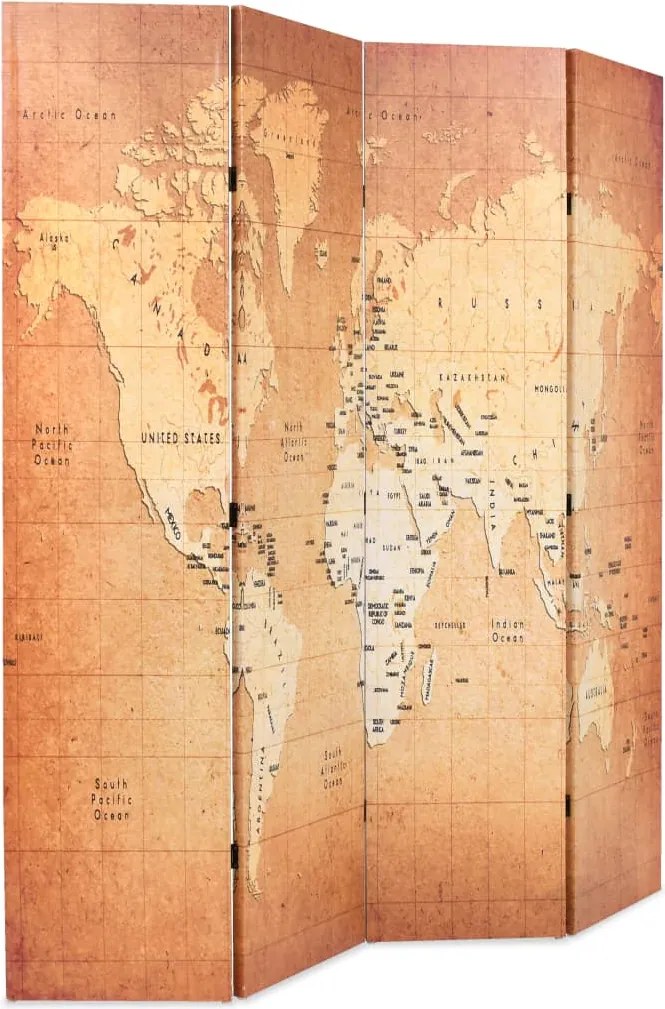 Skládací paraván 160 x 170 cm Mapa světa žlutý 245878