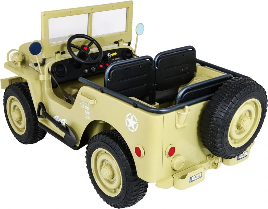 Dětský elektrický vojenský jeep willys 4x4 24V, 4x90W béžový