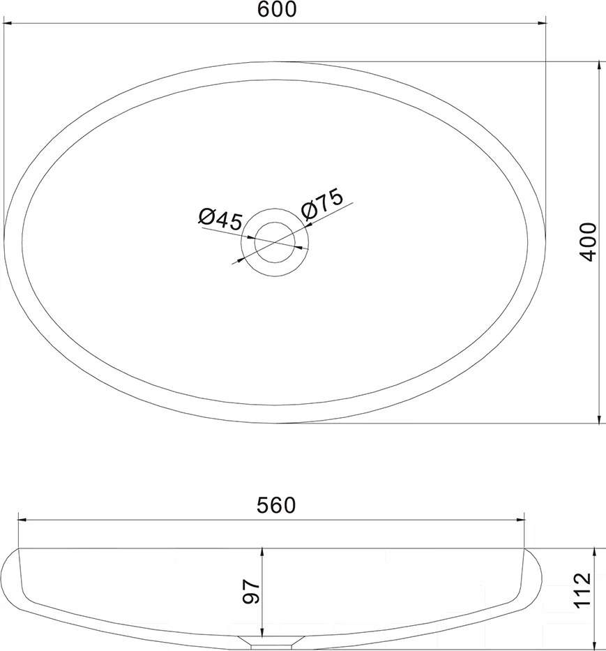 Sapho, THIN oválné umyvadlo 600x400x112mm, na desku, matná bílá, WN213