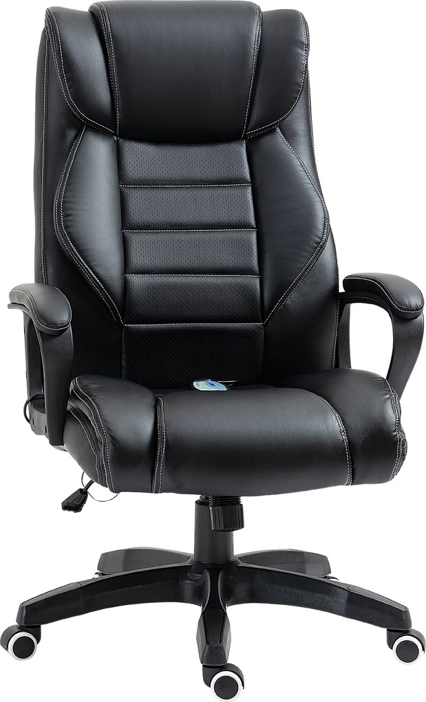 Masážní kancelářská židle Vinsetto v kůži, ergonomická výškově nastavitelná otočná židle, počítačová židle v černé barvě pro kancelář a domácí kancel…
