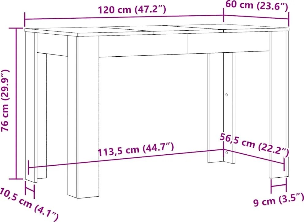 vidaXL Jídelní stůl 120 x 60 x 76 cm kompozitní dřevo [800432] Barva: Betonová šedá