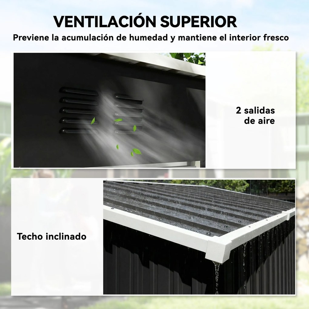 Outsunny venkovní pozinkovaný zahradní domek 1,37 m², 163 x 90 x 179 cm (šířka x hloubka x výška) – uzamykatelné dveře, větrací otvory, úložný prosto…