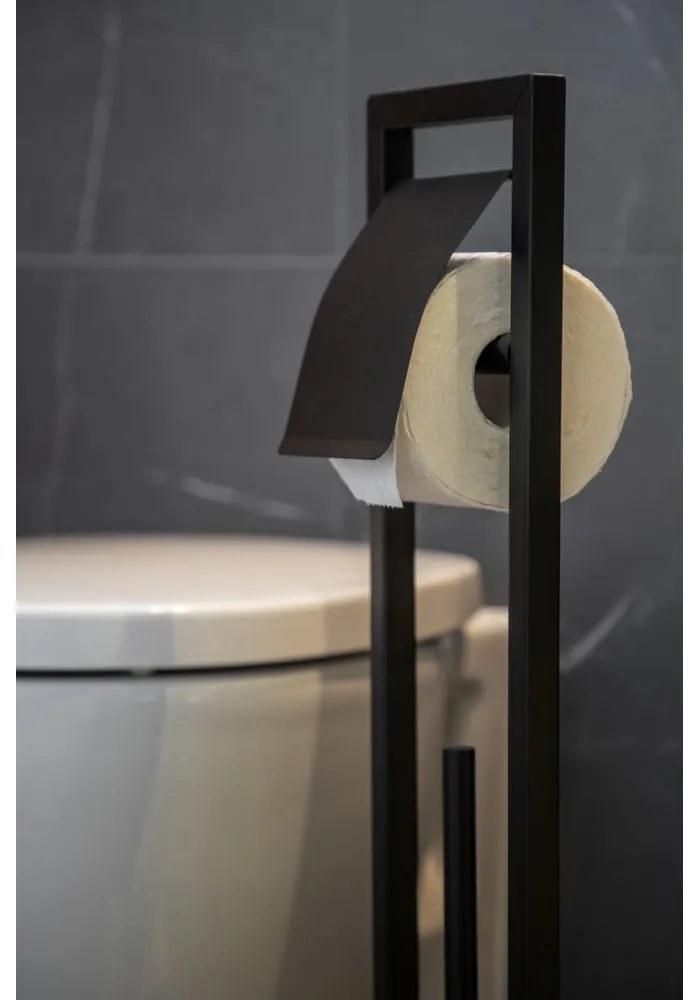 Černý stojan na toaletní papír s bambusovým podstavcem Wenko