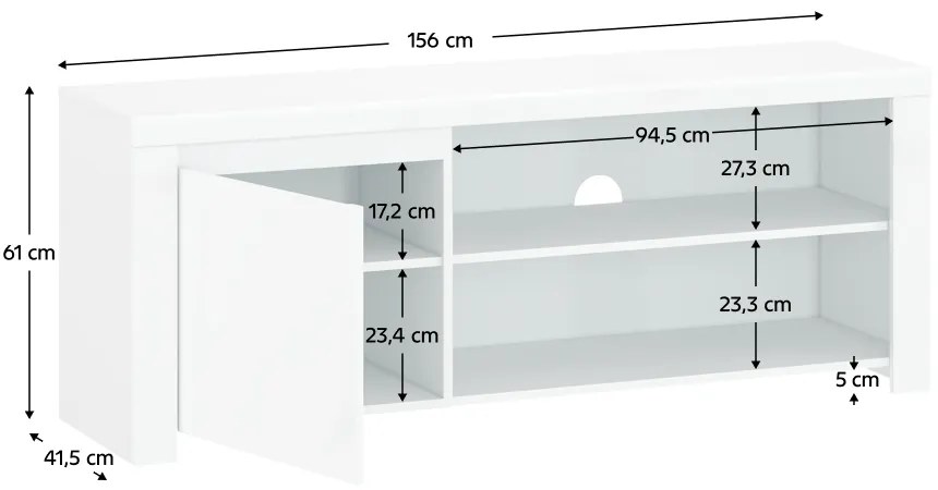 Kondela TV stolek 1D / 160, bílý lesk, LINDY