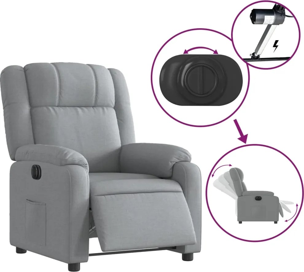Elektrické polohovací křeslo světle šedé textil 3205178