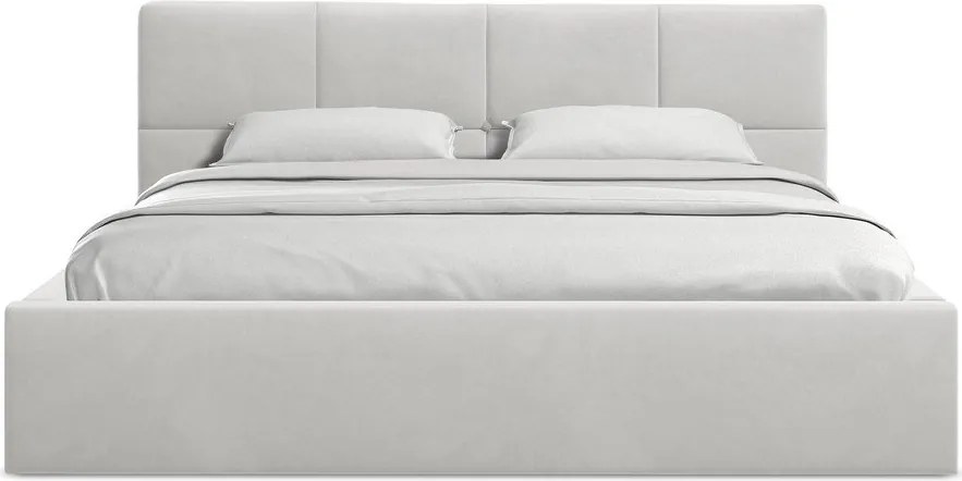Světle šedá sametová čalouněná dvoulůžková postel s úložným prostorem s roštem 140x200 cm Hiko – Makamii