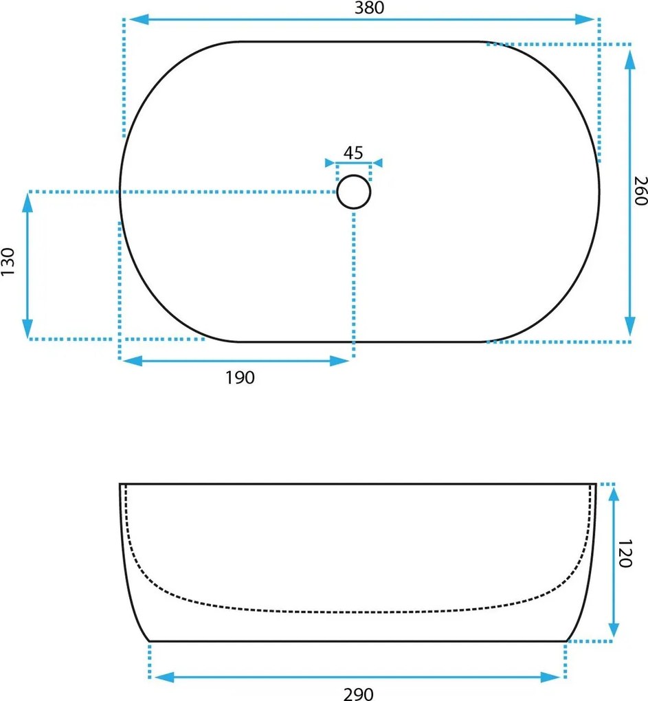 Rea Amelia Mini, umyvadlo na desku 380x260x120 mm, bílá lesklá, REA-U3322
