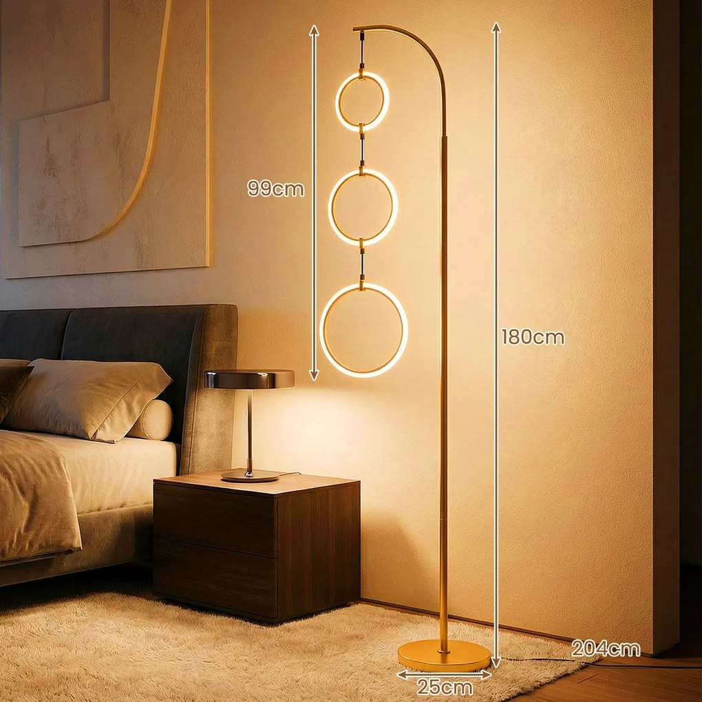 Costway 3 stojací lampa Flammig LED na čtení s 3 závěsnými kroužky a nožním