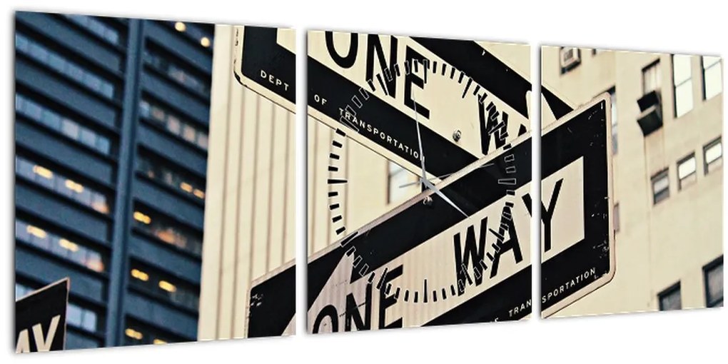 Obraz - New York ONE WAY (s hodinami) (90x30 cm)