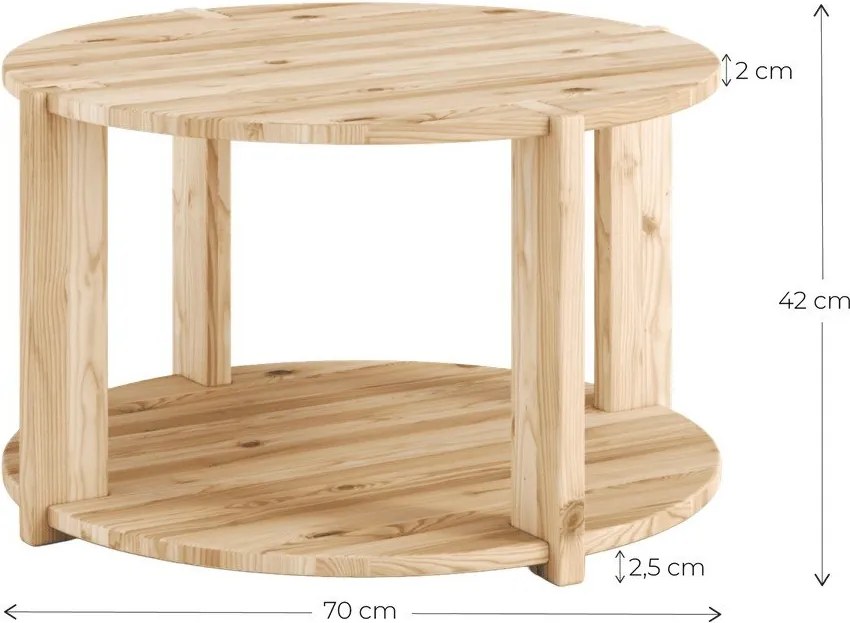 Kulatý konferenční stolek z borovicového dřeva ve světle přírodní barvě ø 70 cm Tuck – Karup