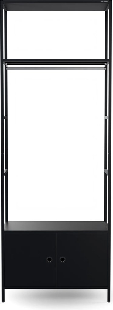 Kancelářský regál otevřený s tyčí na oblečení, do recepce a čekárny, kovový, černý, 800x2200x400 mm: ARIEL
