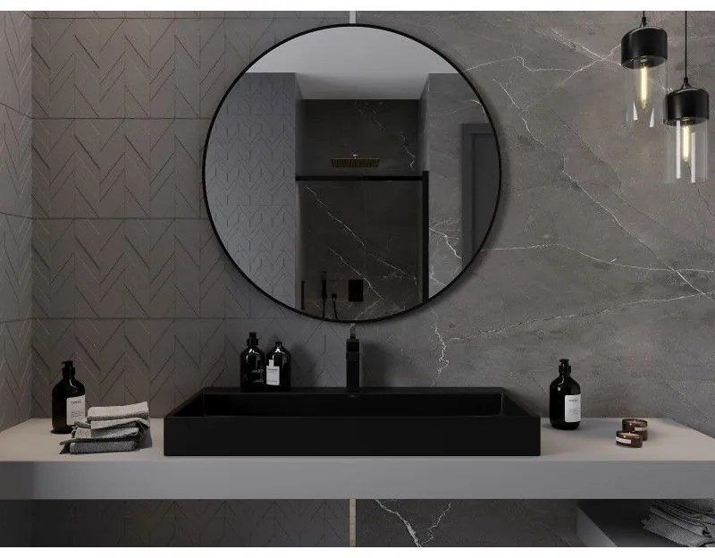 Mexen Loft, kulaté koupelnové zrcadlo 100 cm, barva rámu černá matná, 9850-100-100-000-70