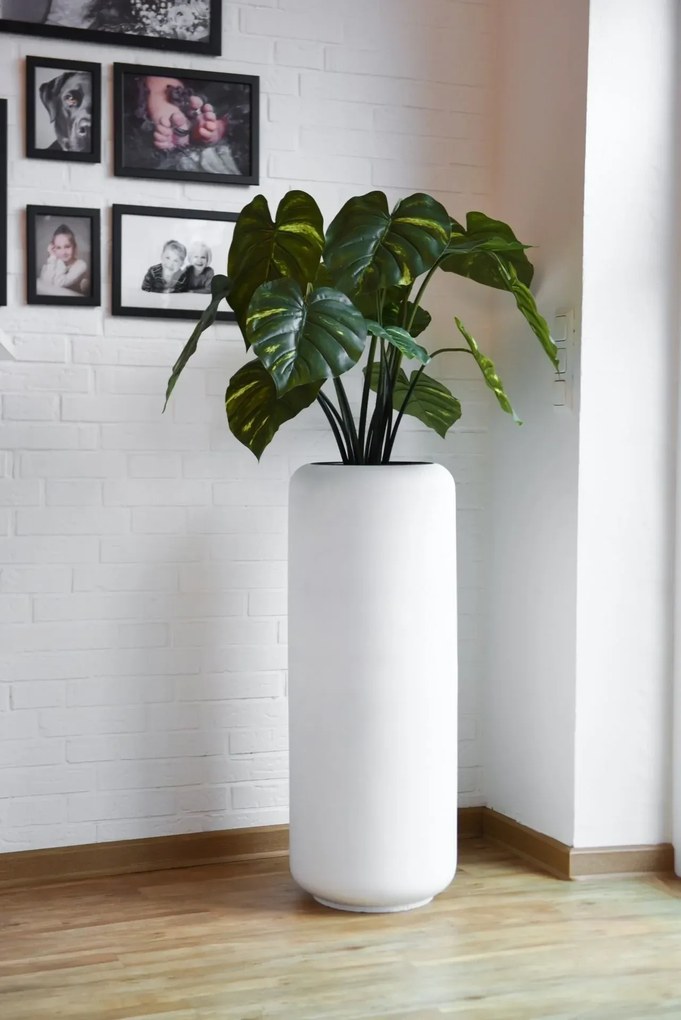Kulatý květináč MERA, sklolaminát, výška 95 cm, bílý mat