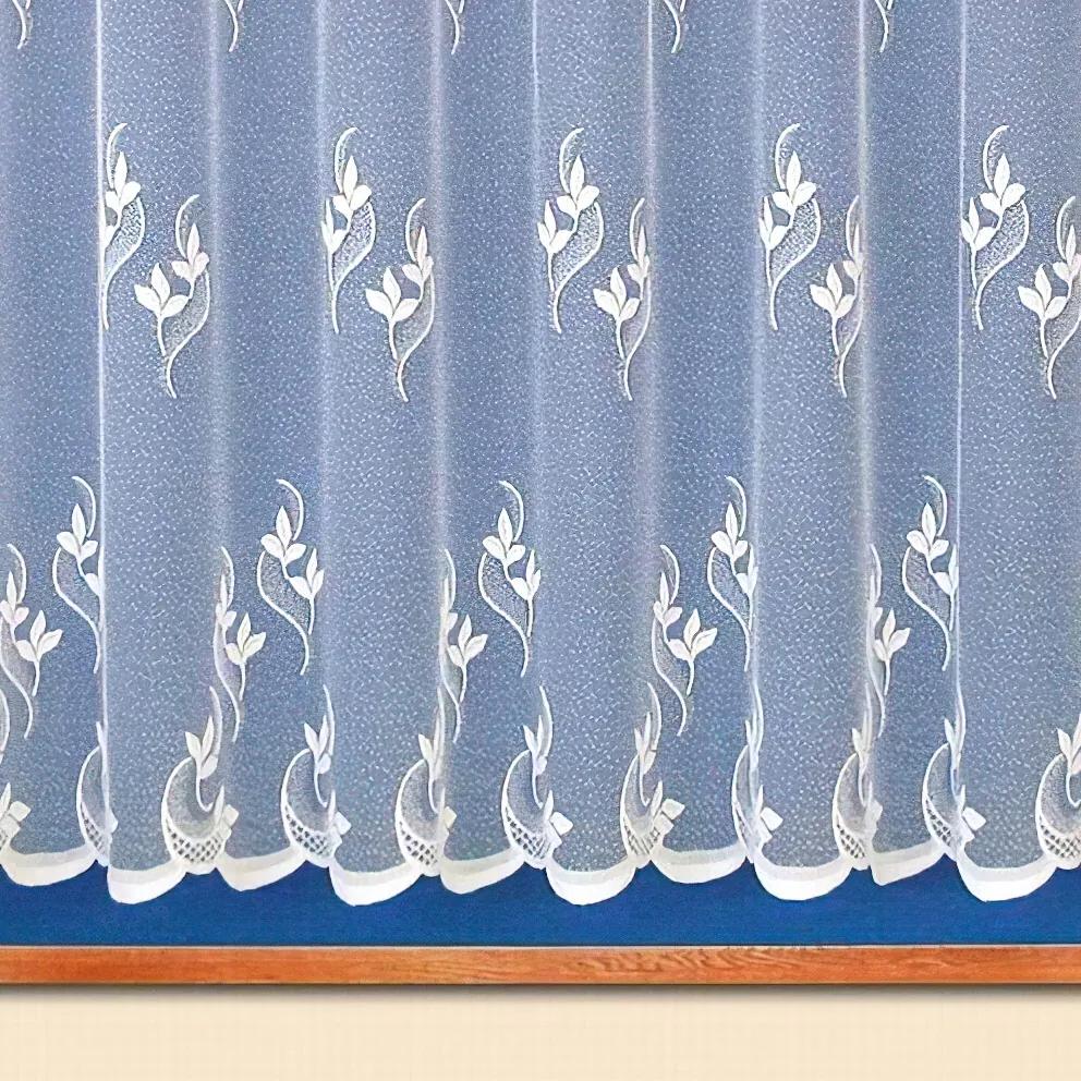 Českomoravská textilní žakárová záclona V039 listy, bílá, výška 150cm (v metráži)