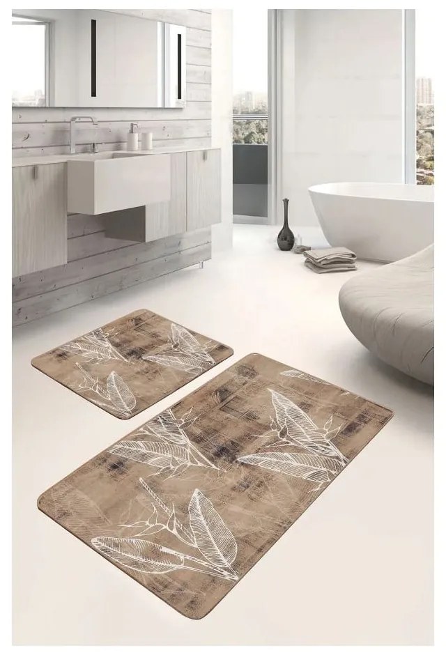 Hnědé sametové koupelnové předložky v sadě 2 ks 60x100 cm – Mila Home