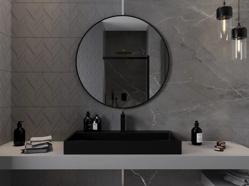Mexen Loft, kulaté koupelnové zrcadlo 95 cm, barva rámu černá matná, 9850-095-095-000-70