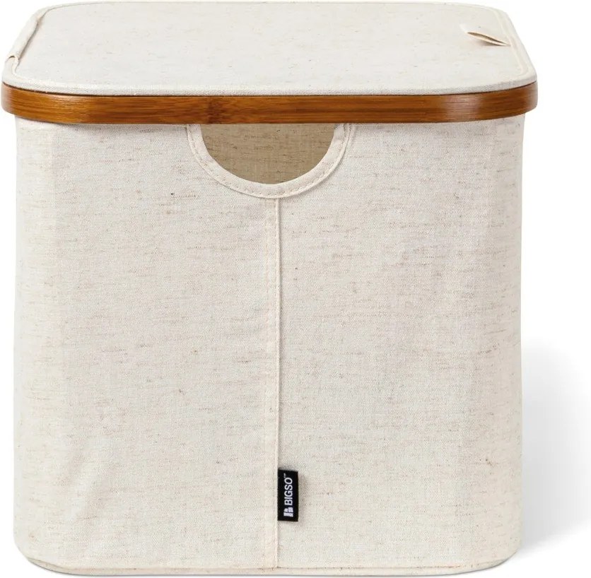 Krémový látkový úložný box s víkem 40,5x33x30 cm Bamboo/Linen – Bigso